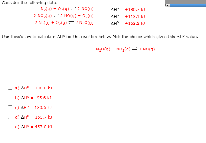 Solved Consider the following data: N2(9) + O2(9) = 2 NO(9) | Chegg.com