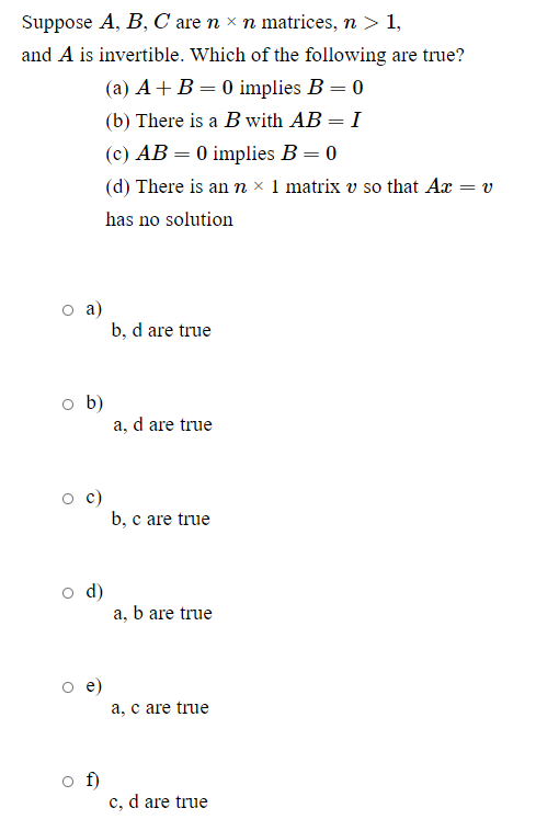 Solved Suppose A, B, C are n x n matrices, n > 1, and A is | Chegg.com