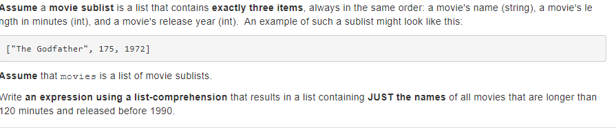 Solved Assume a movie sublist is a list that contains | Chegg.com