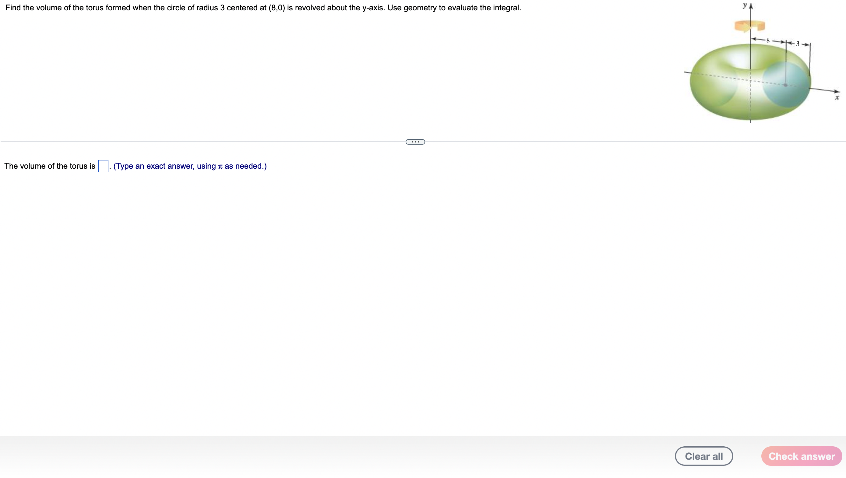 Solved The volume of the torus is (Type an exact answer, | Chegg.com