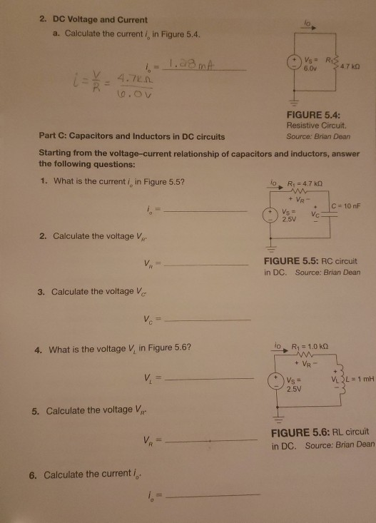 Solved 2. DC Voltage and Current a. Calculate the current/in | Chegg.com