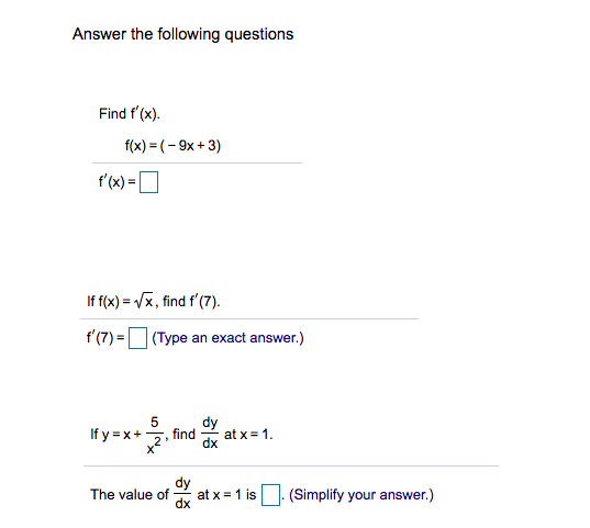 Solved Answer the following questions Find f'(x). | Chegg.com