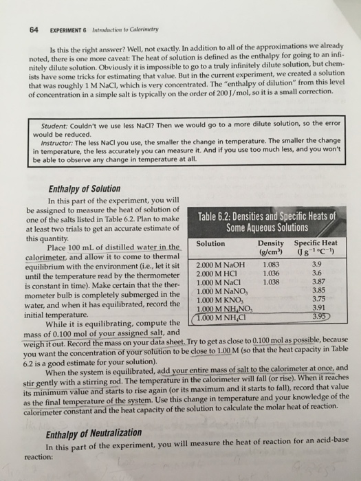 EXPERIMENT 6 INTRODUCTION TO CALORIMETRY To | Chegg.com