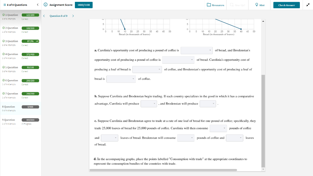 Solved = 8 of 9 Questions Assignment Score: 1800/3100 | Chegg.com