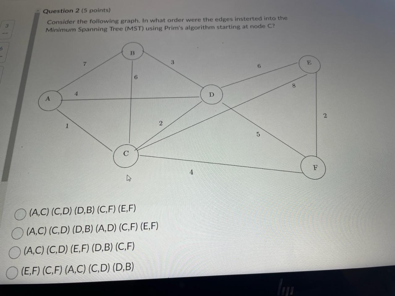 Question 2 (5 points) Consider the following graph. | Chegg.com
