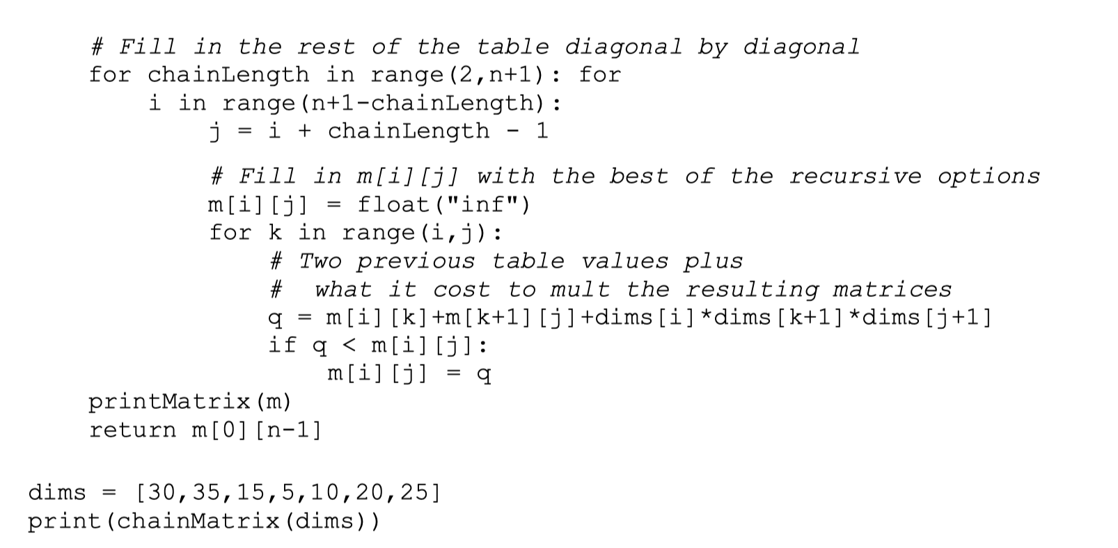 Solved Chained Matrix Multiplication DP Below is code to | Chegg.com