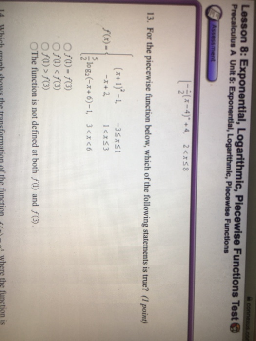 Solved Lesson 8 Exponential Logarithmic Piecewise 6315