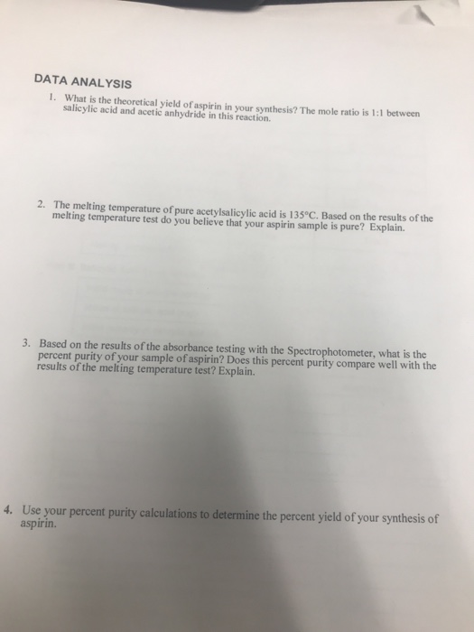 Solved DATA TABLE Part I Synthesis of Aspirin Trial 1 05 5.0 | Chegg.com