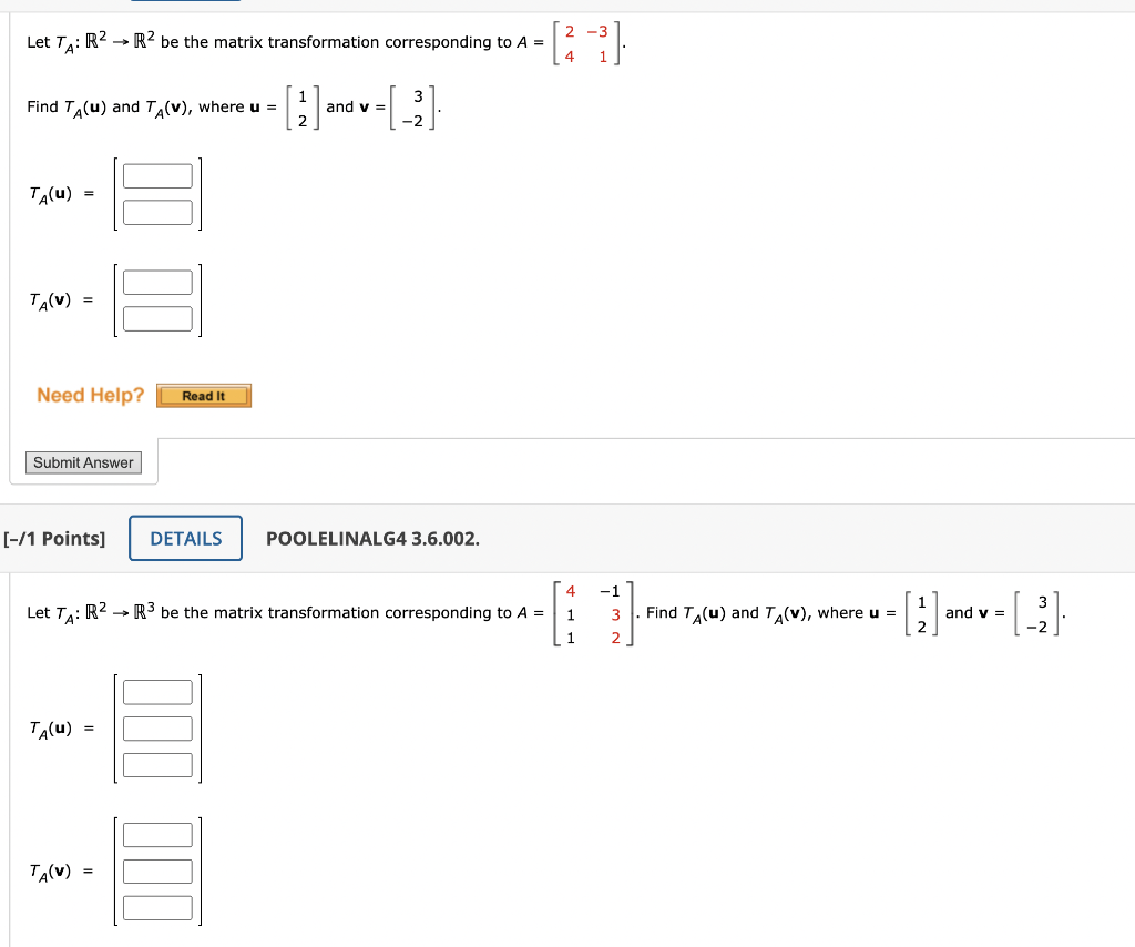Solved Let TA:R2→R2 be the matrix transformation | Chegg.com