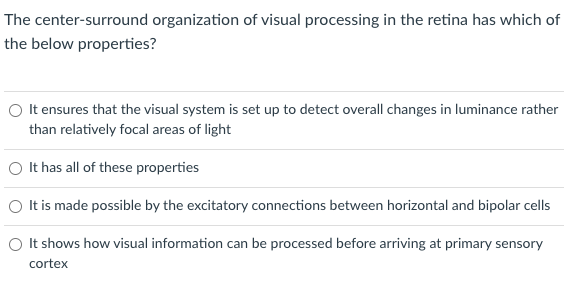 Solved The center-surround organization of visual processing | Chegg.com