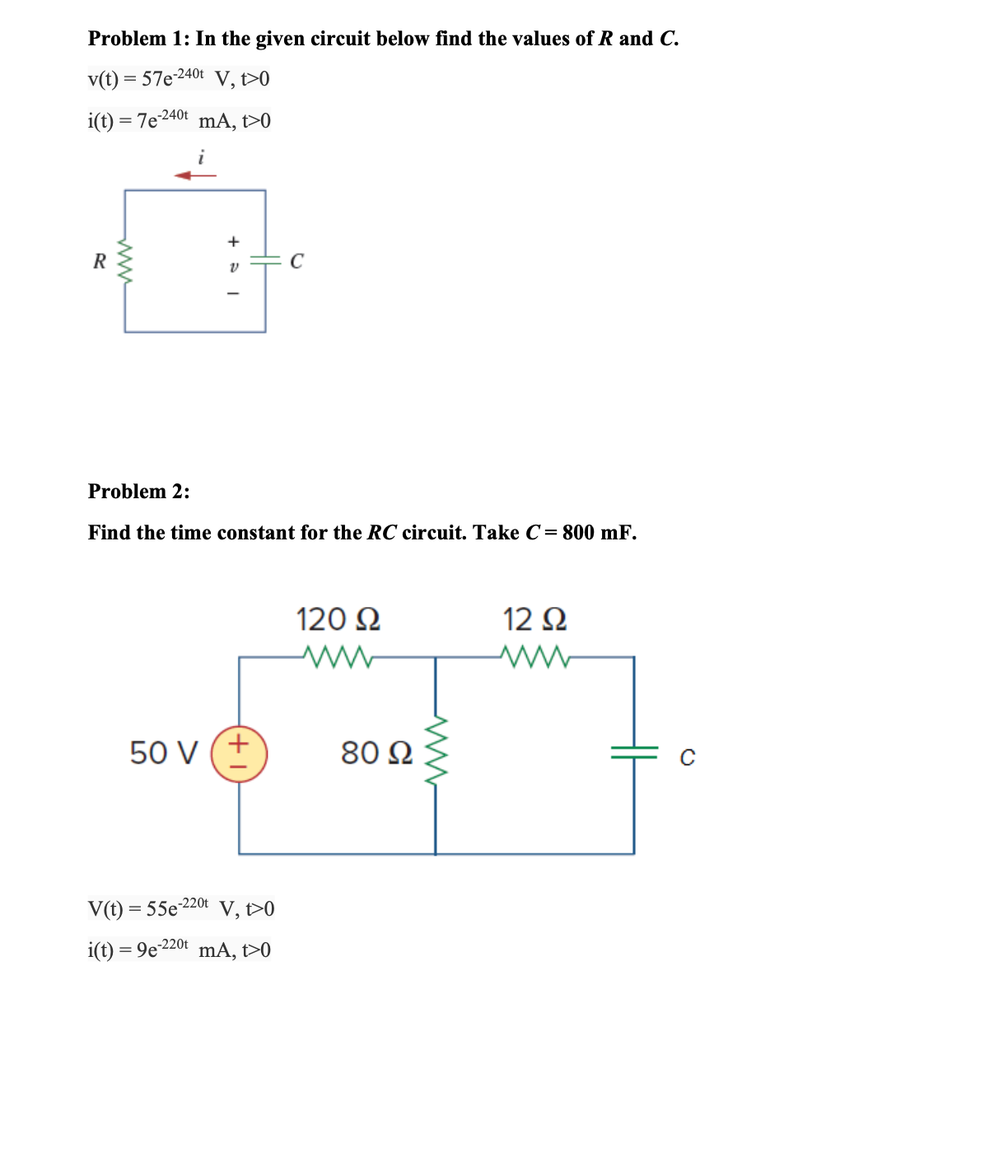 Solved Problem 1: In the given circuit below find the values | Chegg.com