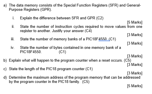 Solved a) The data memory consists of the Special Function | Chegg.com