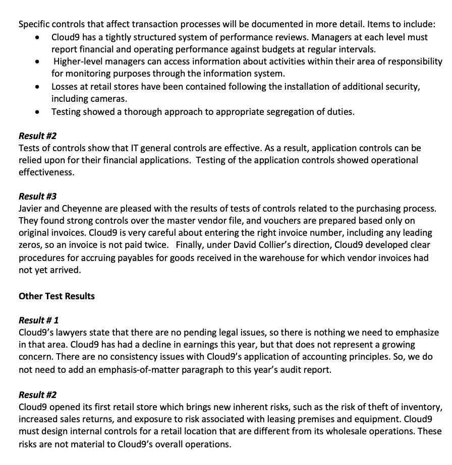 Solved create an internal controls audit reportIdentify | Chegg.com