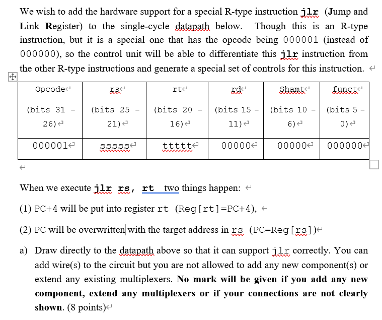 Solved We wish to add the hardware support for a special | Chegg.com