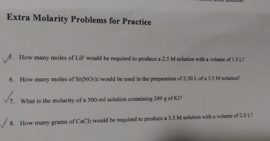 Solved Extra Molarity Problems for Practice . How many moles | Chegg.com