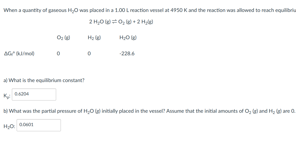 Solved When a quantity of gaseous H20 was placed in a 1.00 L | Chegg.com
