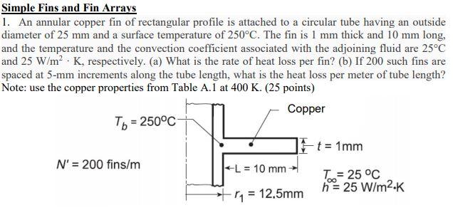 Solved Simple Fins and Fin Arrays 1. An annular copper fin | Chegg.com