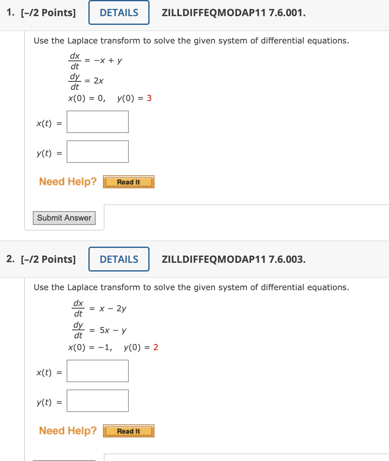 Solved 1. [-/2 Points] ZILLDIFFEQMODAP11 7.6.001. Use the | Chegg.com