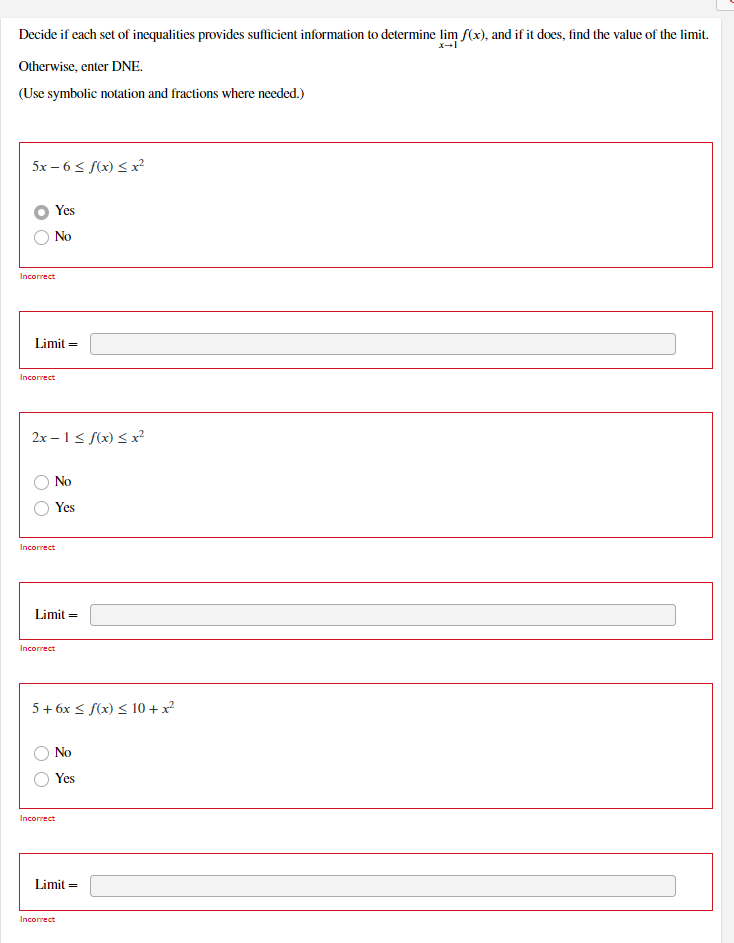 Solved Decide if each set of inequalities provides | Chegg.com