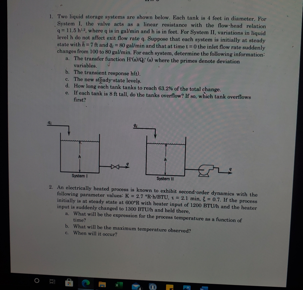 Solved 1. Two liquid storage systems are shown below. Each | Chegg.com