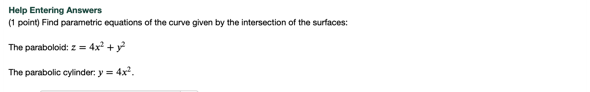 Solved Help Entering Answers (1 point) Find parametric | Chegg.com