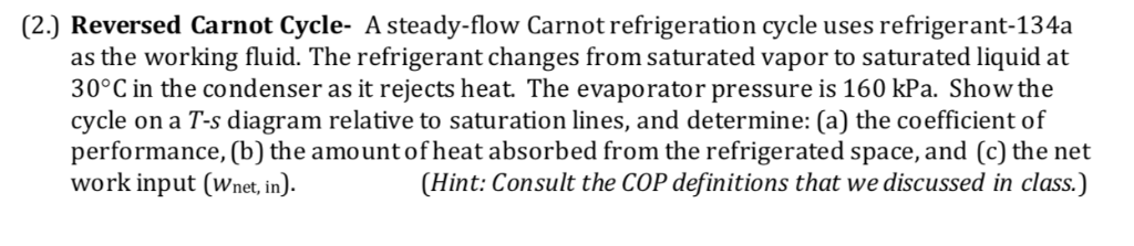 Solved (2.) Reversed Carnot Cycle- A steady-flow Carnot | Chegg.com