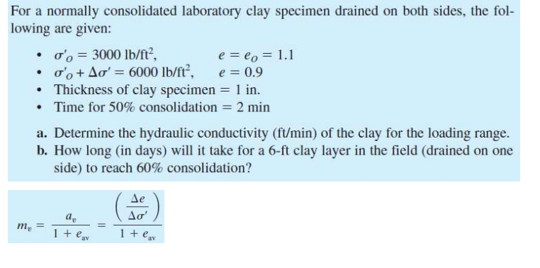 Solved For a normally consolidated laboratory clay specimen | Chegg.com