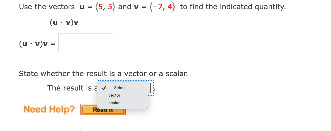 Solved Use the vectors u= 5,5 and v= −7,4 to find the | Chegg.com