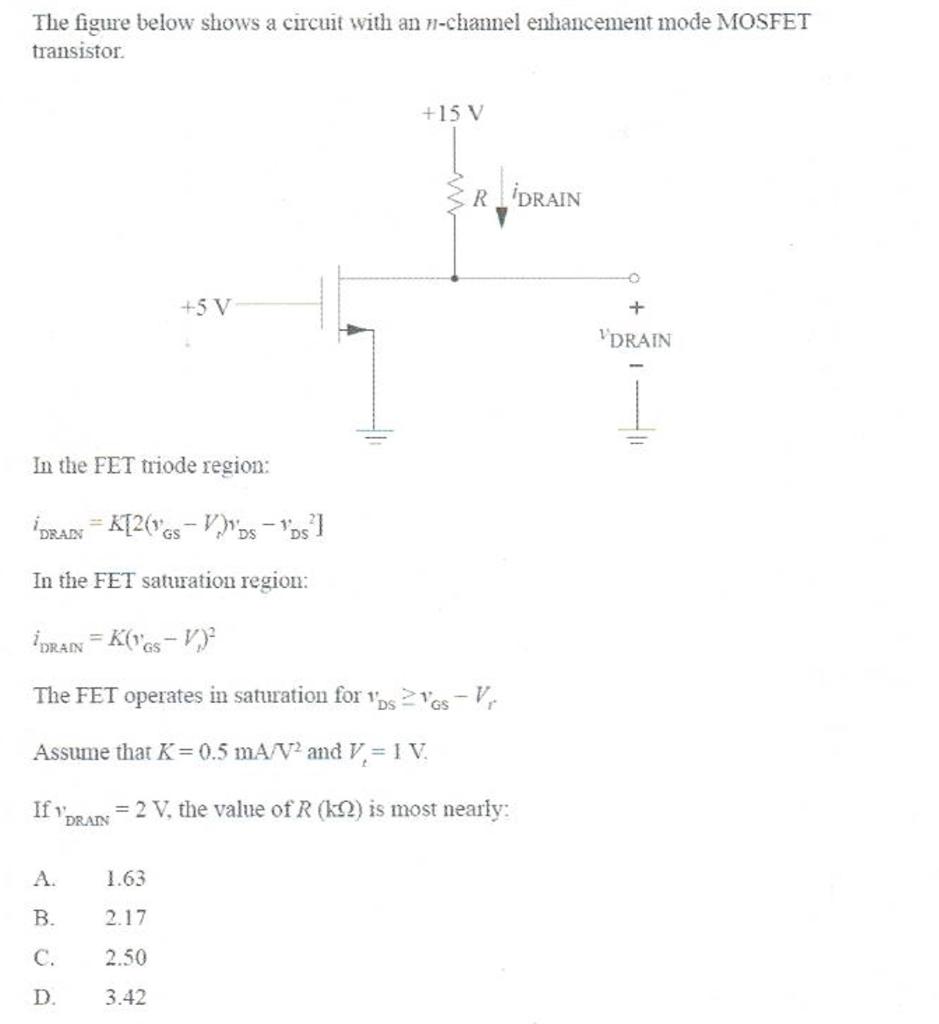 Solved The figure below shows a circuit with an n-channel | Chegg.com