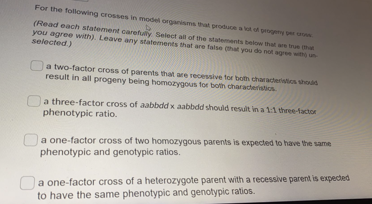 Solved a three-factor cross of AaBbDd x aabbdd should result | Chegg.com