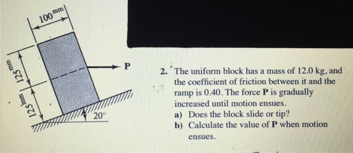 Solved 100 2. The uniform block has a mass of 12.0 kg, and | Chegg.com