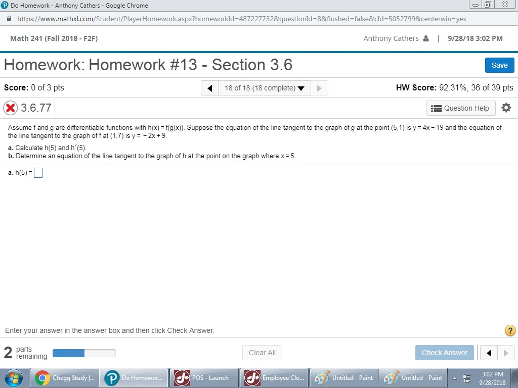 Solved ? Do Homework- Anthony Cathers - Google Chrome 23 숲 | Chegg.com