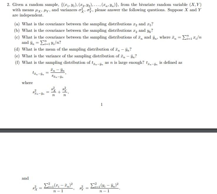 Given a random sample, {(x1,y1),(x2,y2),…,(xn,yn)}, | Chegg.com