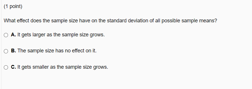 Solved (1 point) What effect does the sample size have on | Chegg.com