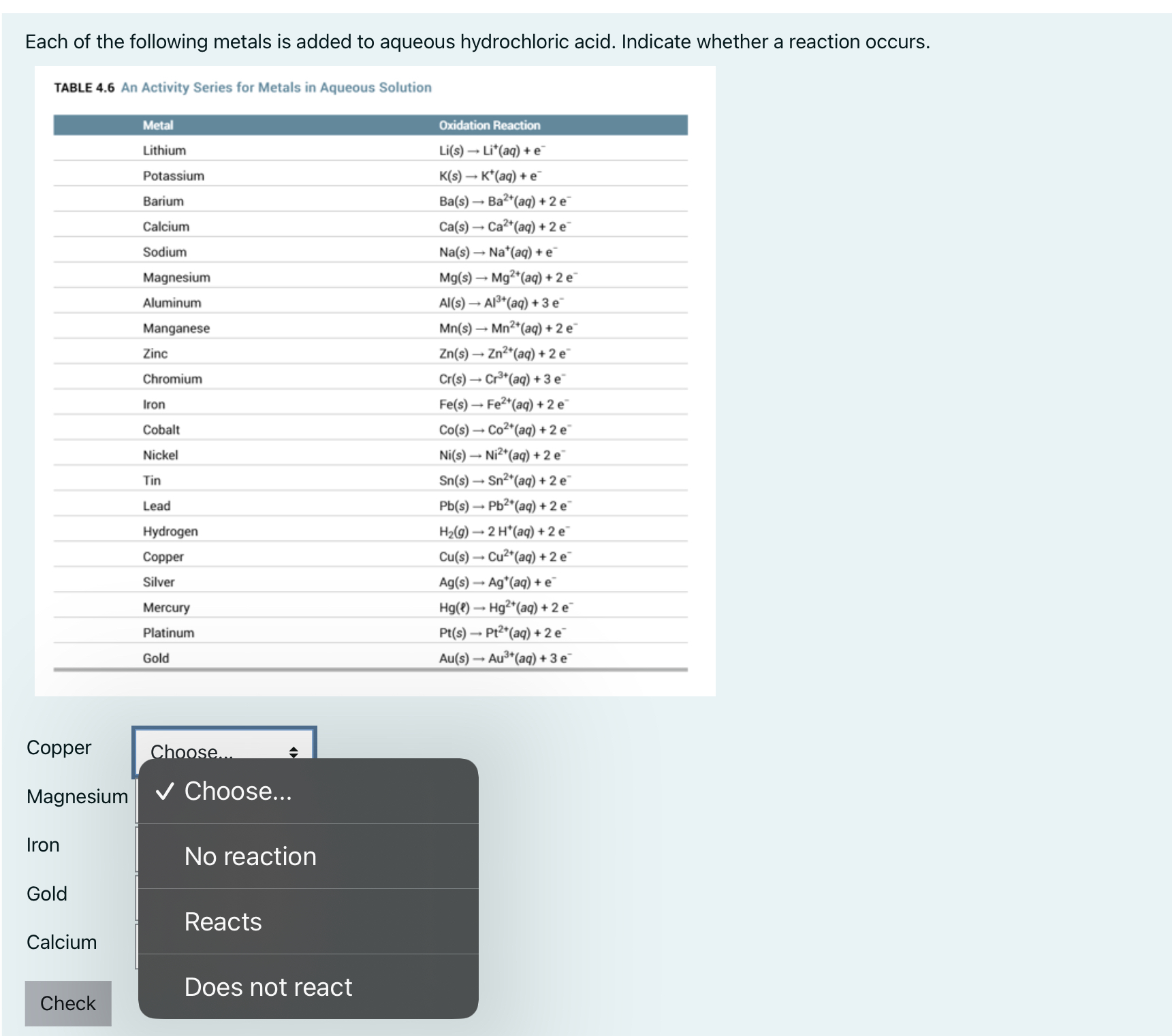 Solved Each of the following metals is added to aqueous | Chegg.com