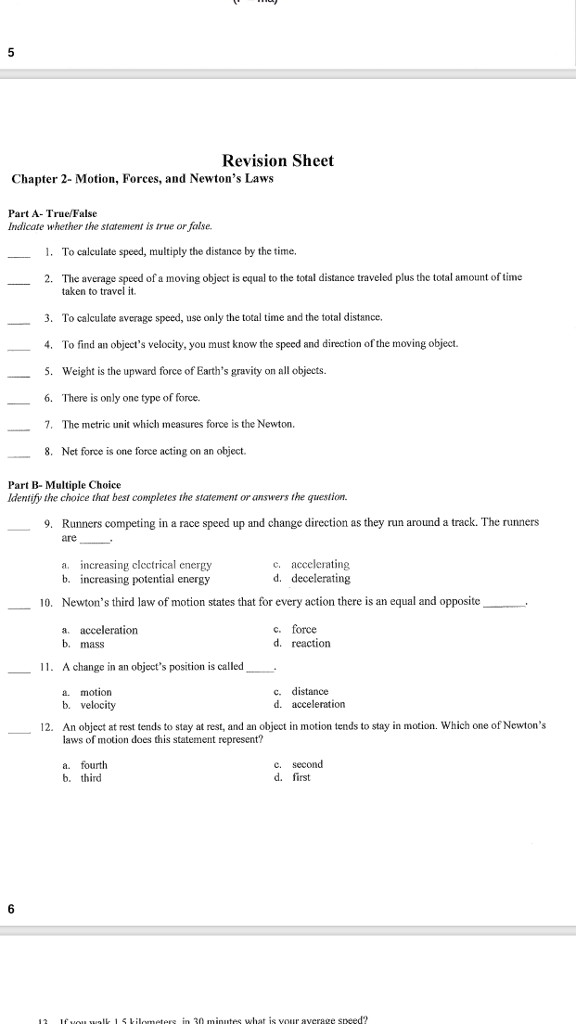 Solved Revision Sheet Chapter 2- Motion, Forces, and | Chegg.com
