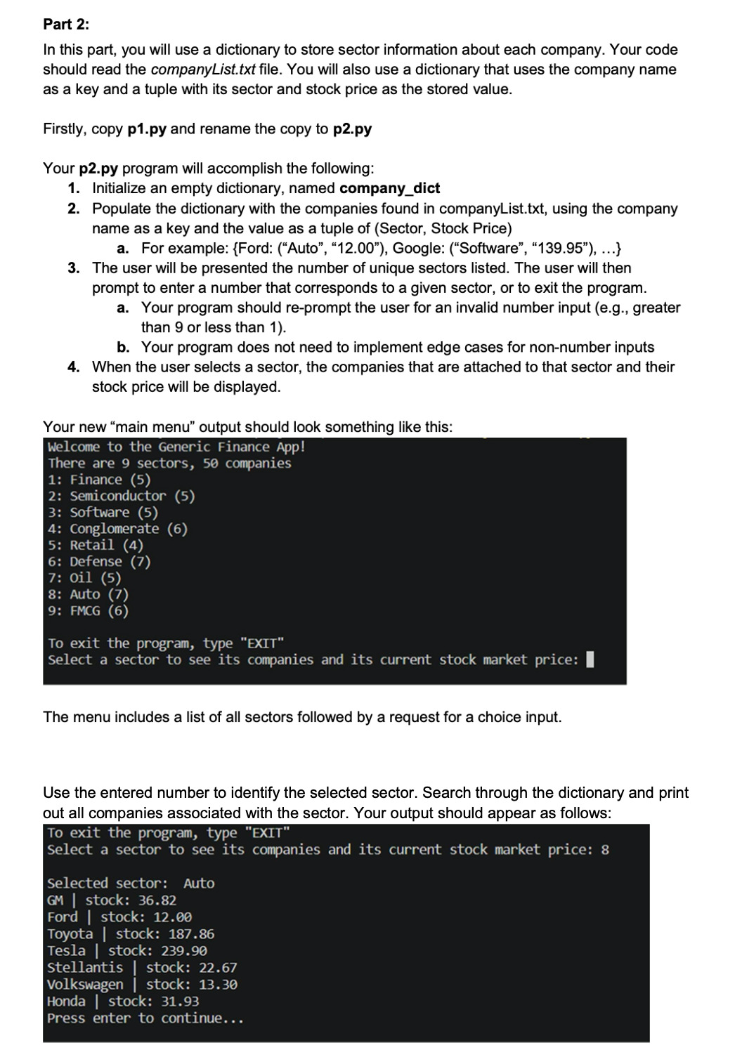 Solved Part 2:In this part, you will use a dictionary to | Chegg.com