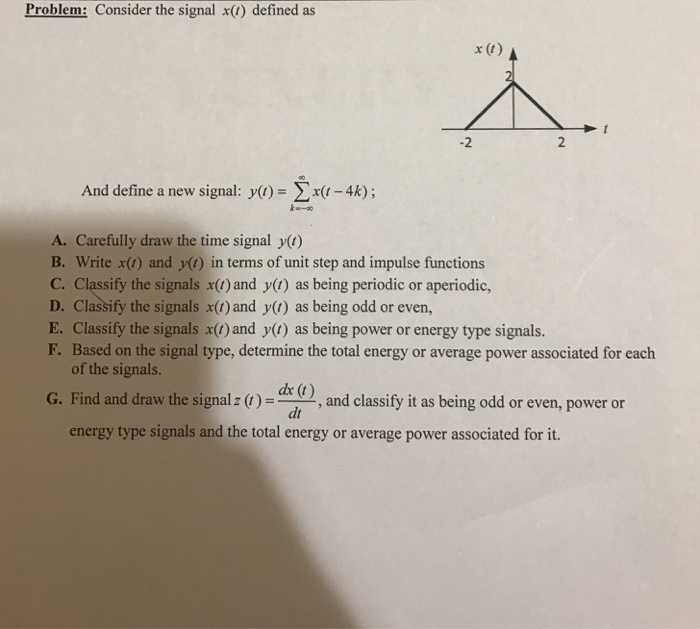 Solved Consider the signal x(t) defined as And define a new | Chegg.com