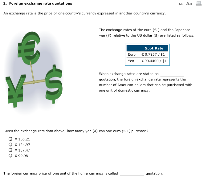 Solved 2. Foreign exchange rate quotations Aa Aa An exchange | Chegg.com