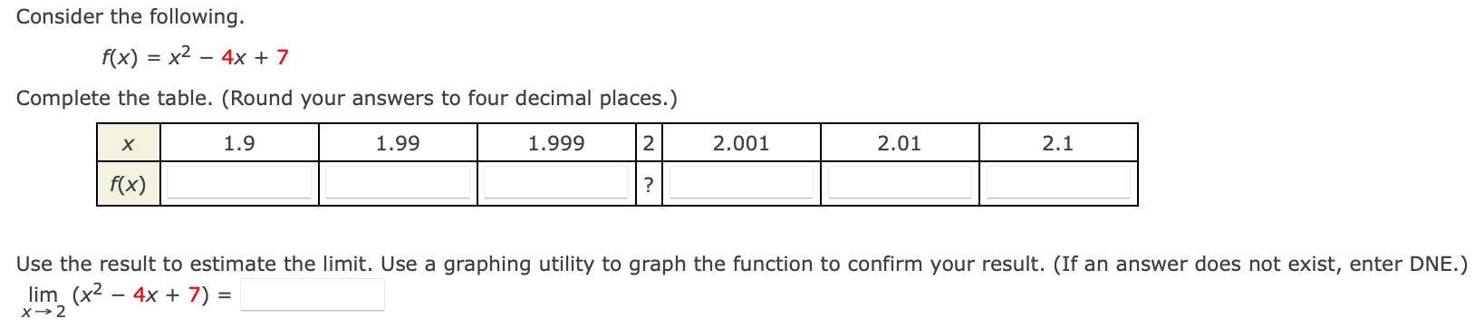 Solved Consider the following. f(x) = x2 - 4x + 7 Complete | Chegg.com