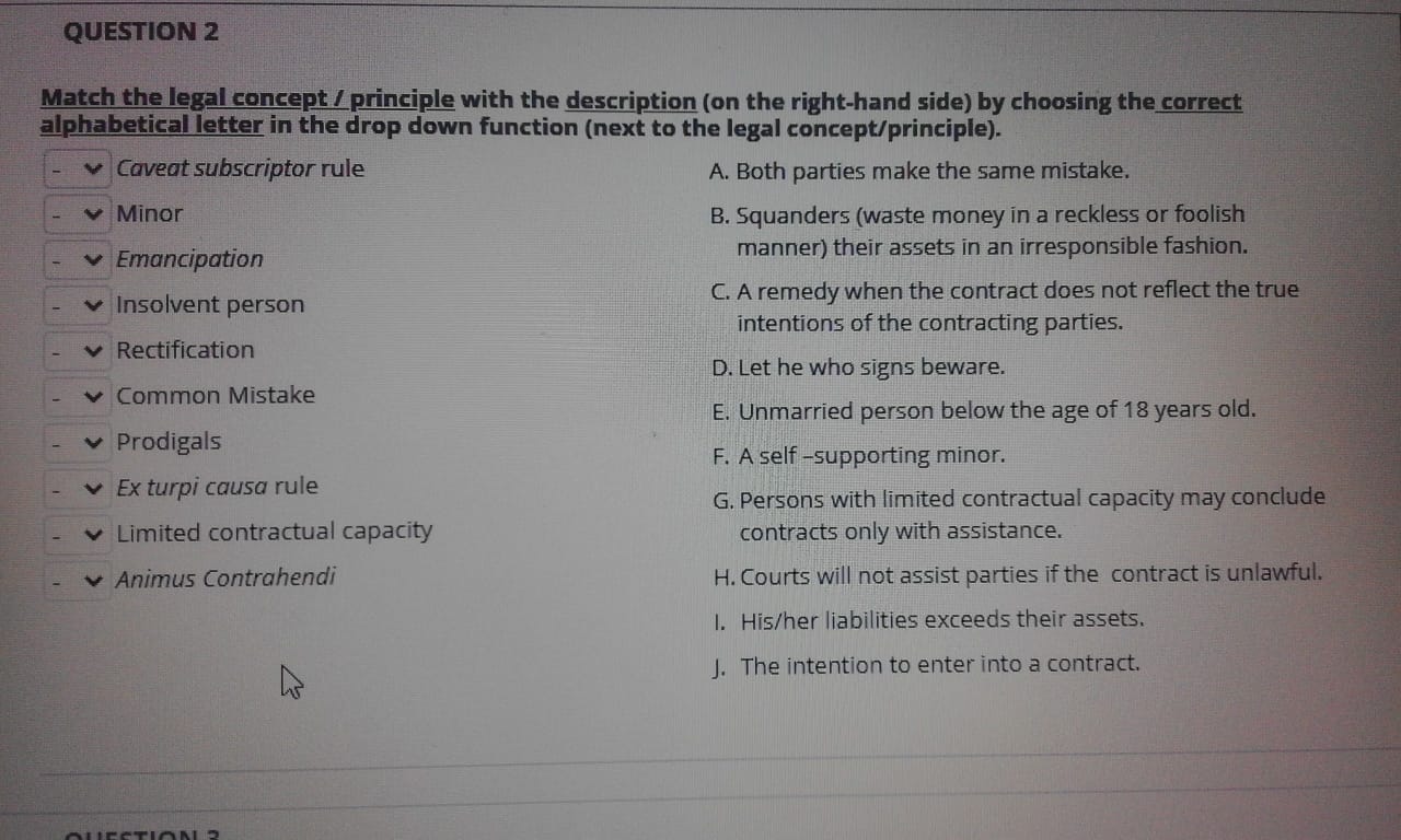Solved QUESTION 2 Match the legal concept / principle with | Chegg.com