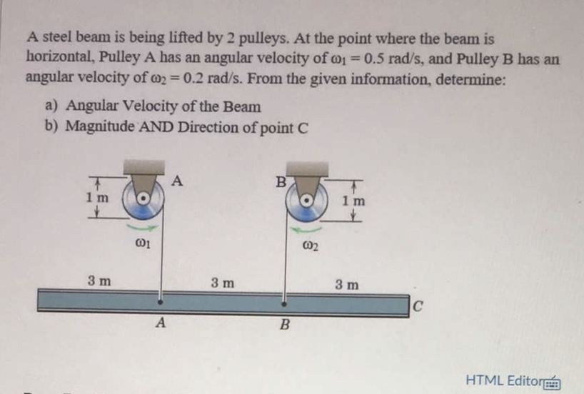 Solved A steel beam is being lifted by 2 pulleys. At the | Chegg.com