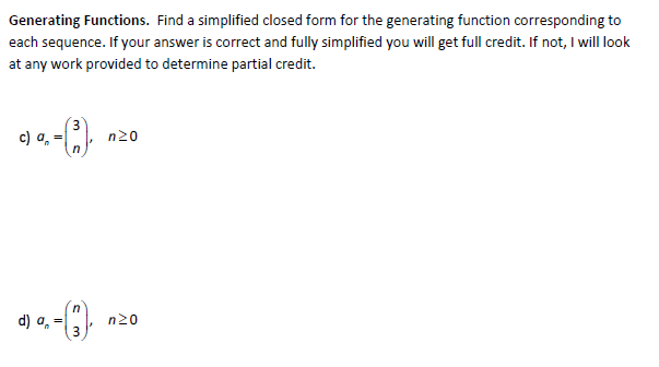 Solved Generating Functions. Find a simplified closed form | Chegg.com