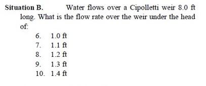Solved Situation B. Water flows over a Cipolletti weir 8.0 | Chegg.com