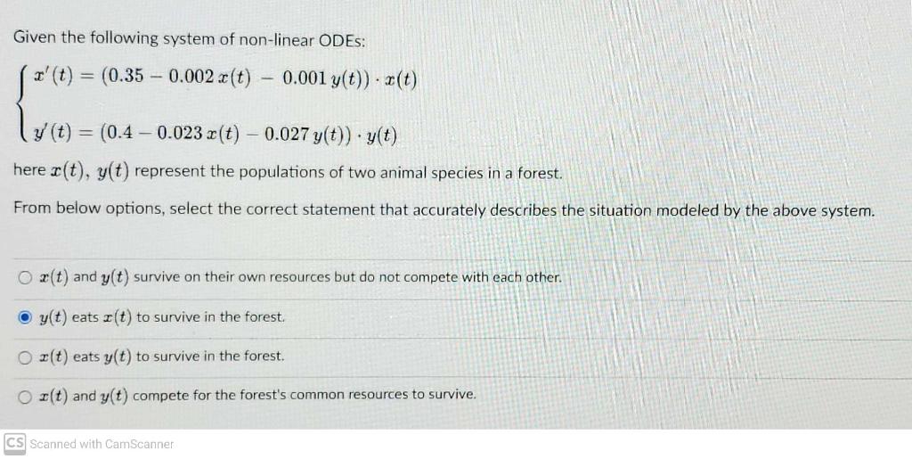 Solved Given the following system of non-linear ODES: ( | Chegg.com