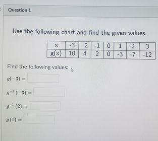 Solved Question 1 Use the following chart and find the given | Chegg.com