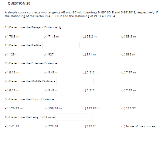 Solved QUESTION 20 A simple curve connects two tangents AB | Chegg.com