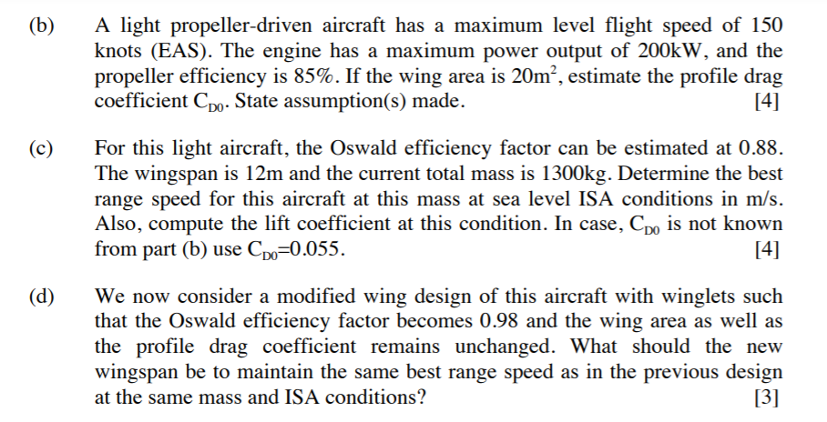 Solved (b) A light propeller-driven aircraft has a maximum | Chegg.com