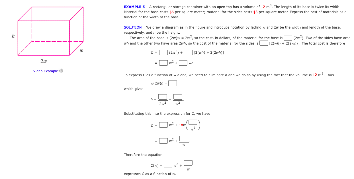 Solved EXAMPLE 5 A rectangular storage container with an | Chegg.com