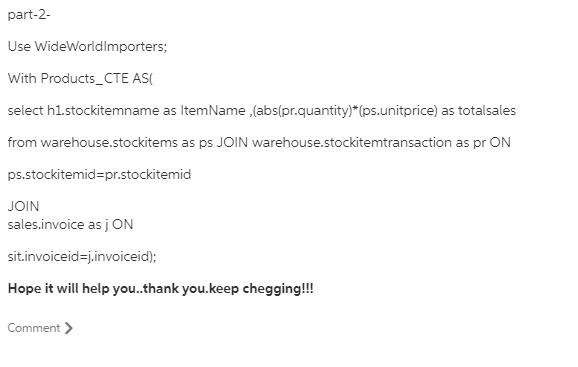 Solved Using WideWorldImporters database create a common | Chegg.com